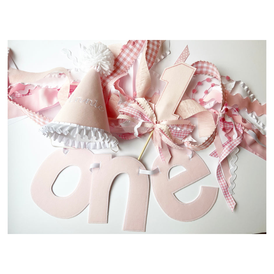 Solid Pink ONE Banner and Hat