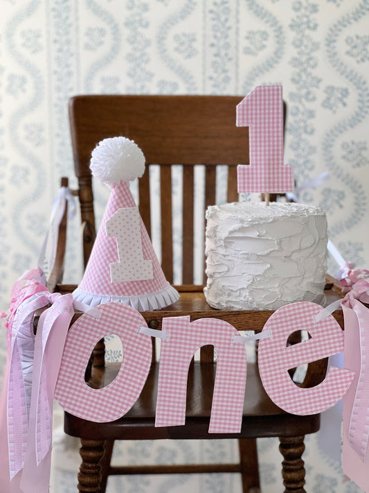 Pink Gingham ONE Birthday Set
